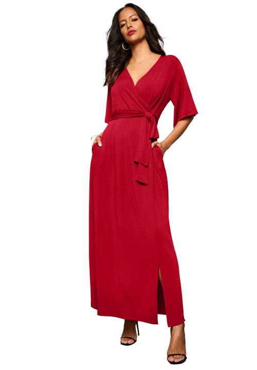 ROAMAN'S Roaman's Flutter Sleeve Wrap Maxi Dress